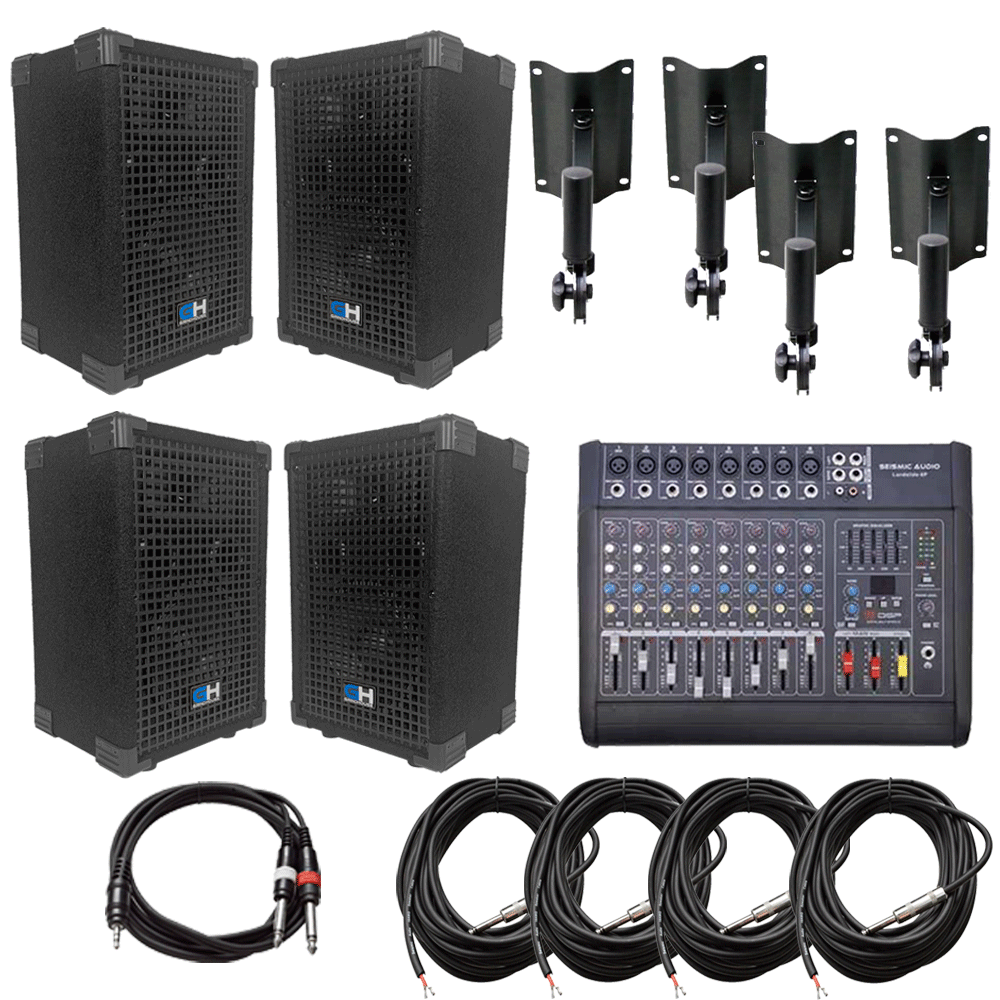 PA/DJ Pro Audio Package | 6 Inch Speakers | 8 Channel Mixer | Seismic Audio