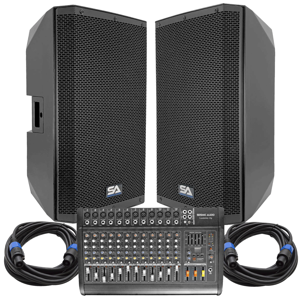 PA/DJ Pro Audio Package | Premium 15 Inch Speakers | 12 Channel Mixer ...