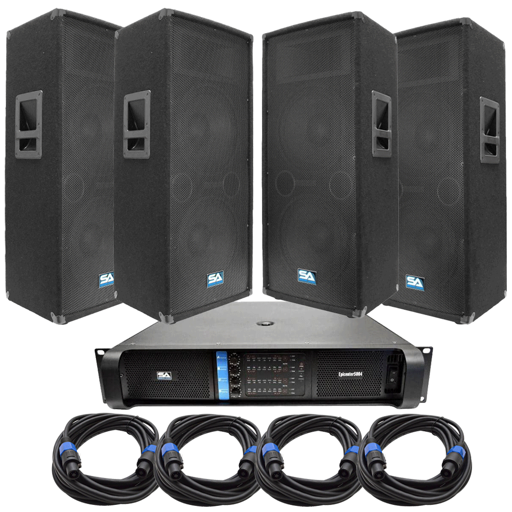 PA/DJ Pro Audio Package | 4 Dual 15 Inch Speakers | 4 Channel Amplifier ...