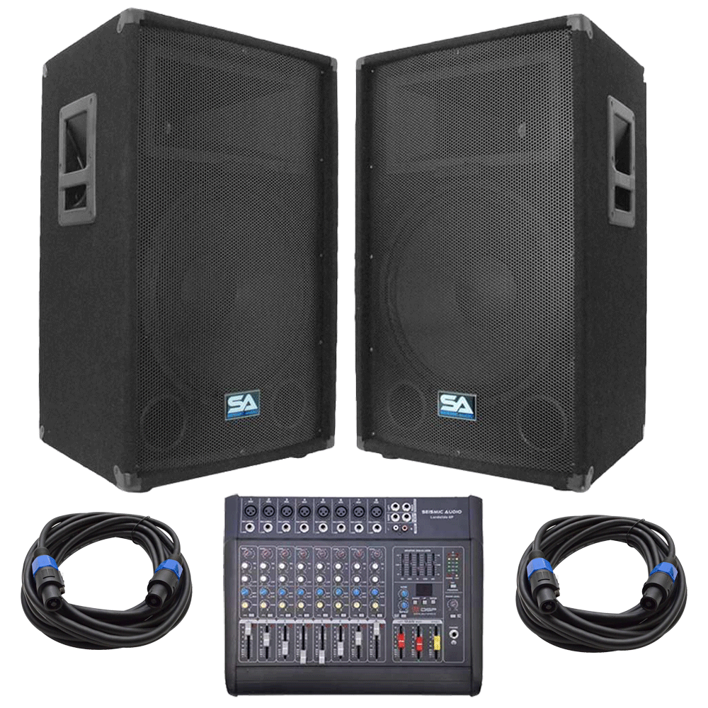 PA/DJ Pro Audio Package | 15 Inch Speakers | 8 Channel Mixer | Seismic ...