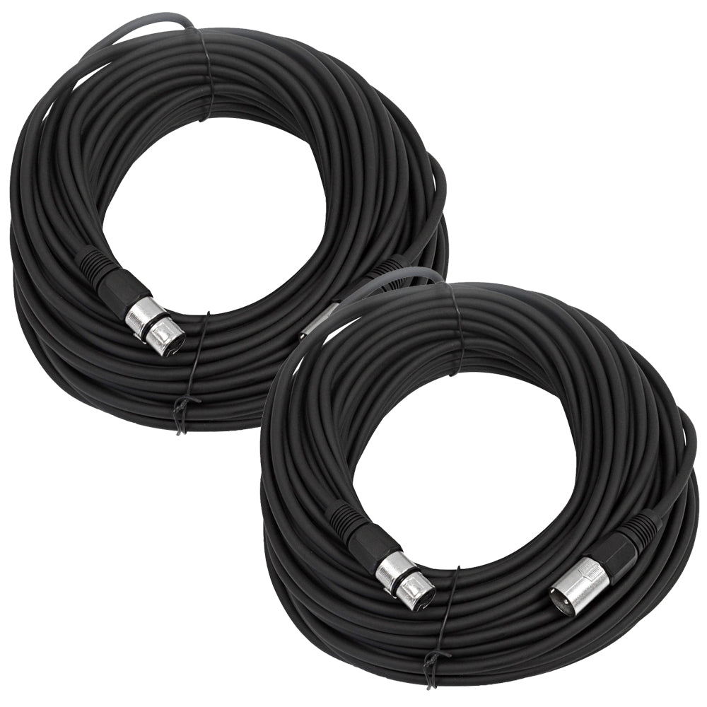 Pair of Black 100 Foot XLR Patch Cables Mic Cords | Seismic Audio