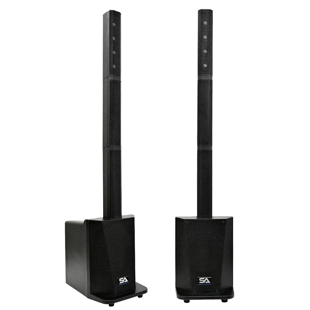 Pair of Powered Portable Column Array PA Systems - 4x3 Column Speaker ...