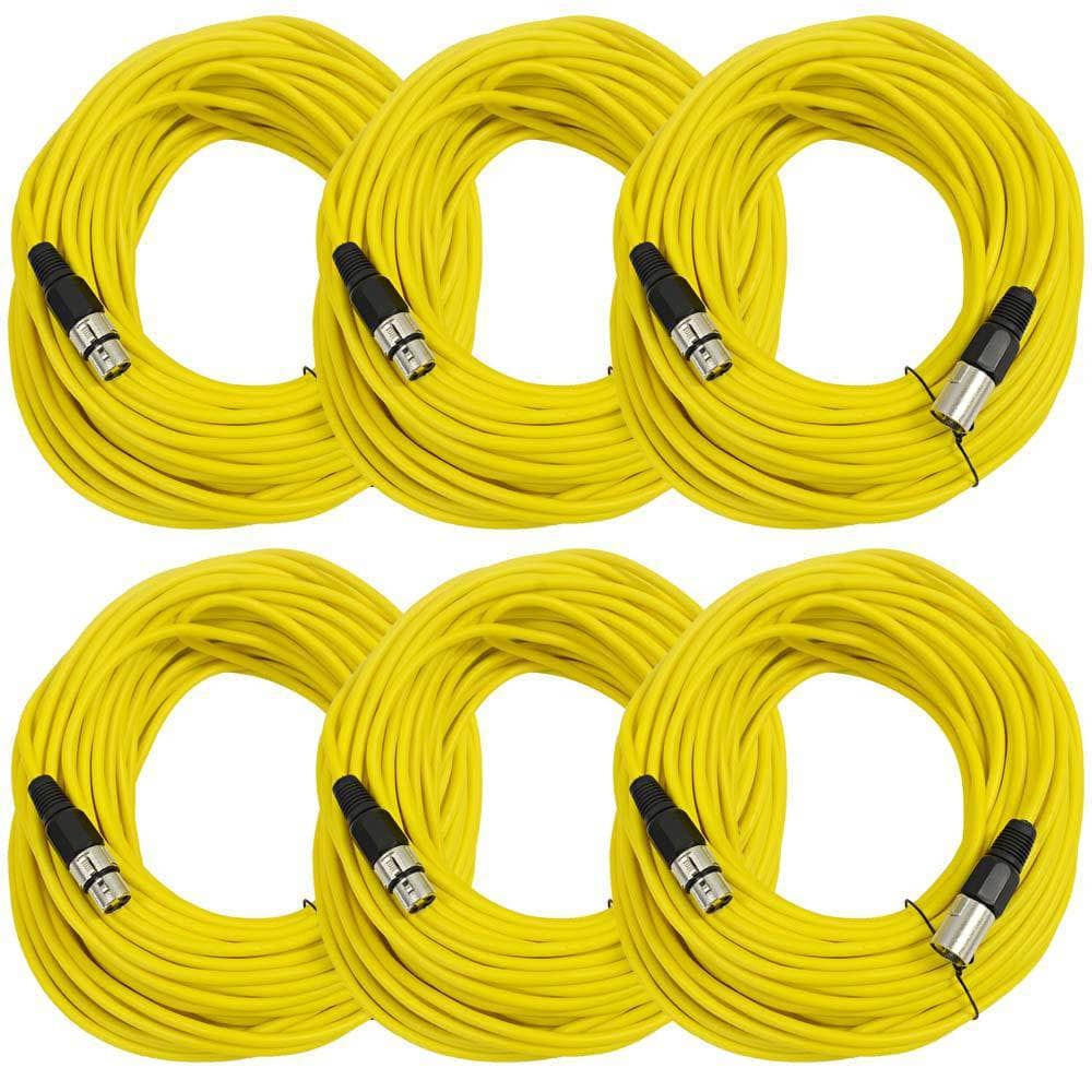 6-Pack Yellow 100 Foot Balanced XLR Microphone Cables Male Female Color ...